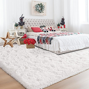 Foxmas Soft Area Rug for Living Room 8x10 Feet, Washable Large Fluffy Bedroom Rugs Thick Shaggy Carpet with Non-Slip Bottom for Kids Girls Dorm Room Modern Indoor Home Decor, Cream