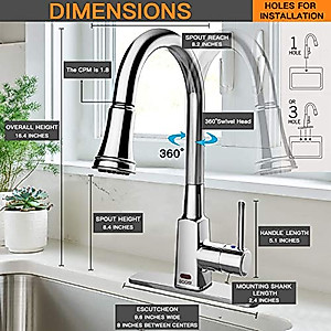 Touchless Kitchen Faucet,Soosi Motion Sensor Single Handle Automatic Kitchen Faucets One/3 Hole 3-Function Kitchen Faucets with Pull Down Sprayer Spot Free Polished Chrome Solid Brass Stainless Steel
