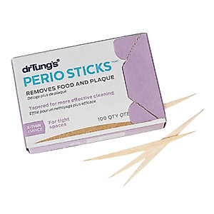 DrTung's Double-Sided Perio Sticks - Dental Sticks for Humans, Dental Floss Picks, Plaque Remover for Teeth, Dental Toothpicks, Dental Picks for Teeth Cleaning - X-Thin, 100 Count (Pack of 6)