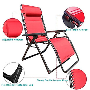 GOLDSUN Comfortable Oversize XL Padded Zero Gravity Lounge Heavy Duty Adjustable Patio Recliner Chair with Cup Holder Support 350lbs,Red