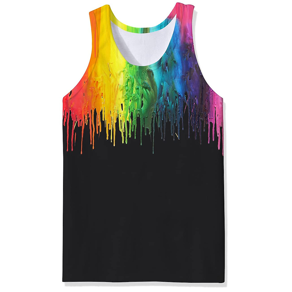 Loveternal Guys Rainbow Pride Tank Tops for Men Summer Novelty Outfits Youth Black Tank Tops Colorful Melting Graffic 3D Printed Workout Soft Quick Dry Underwear L