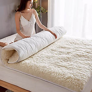 QQXX Fleece Fitted Mattress Pad, Thicken Warm Lamb Wool Roll Up Bed Sleeping Pad, Folding Floor Mat Winter Soft Bed Mattress Protector Pad(150x200cm(59x79inch), White)
