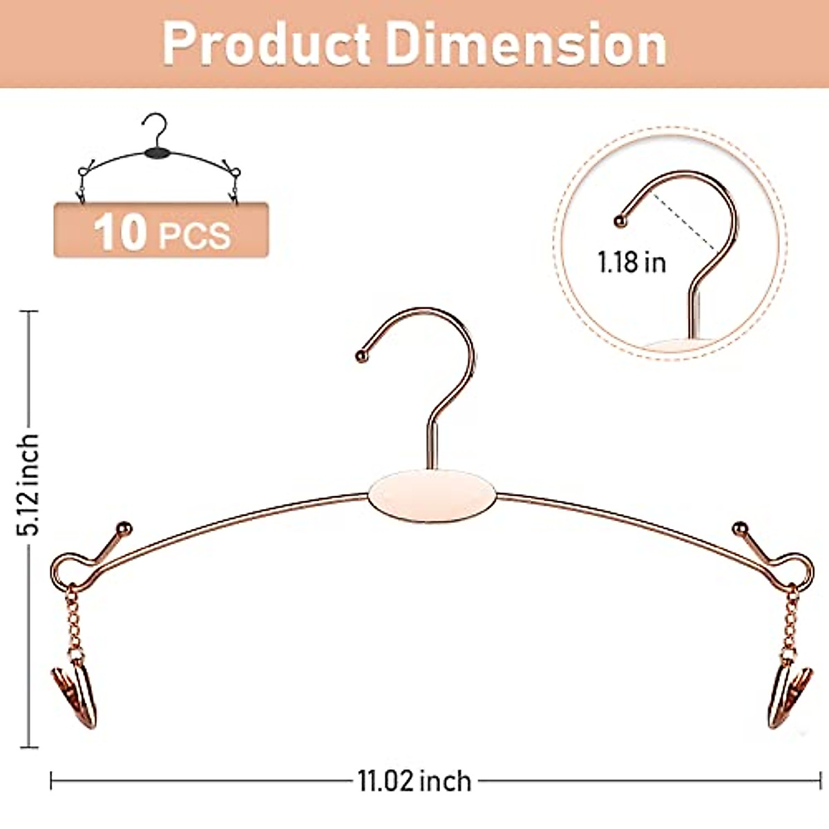 Exttlliy 10PCS Metal Underwear Bra Rack Durable Fashion Children Clothes Hangers Hook Lingerie Shop Display Hanger with Clips (Rose Gold)
