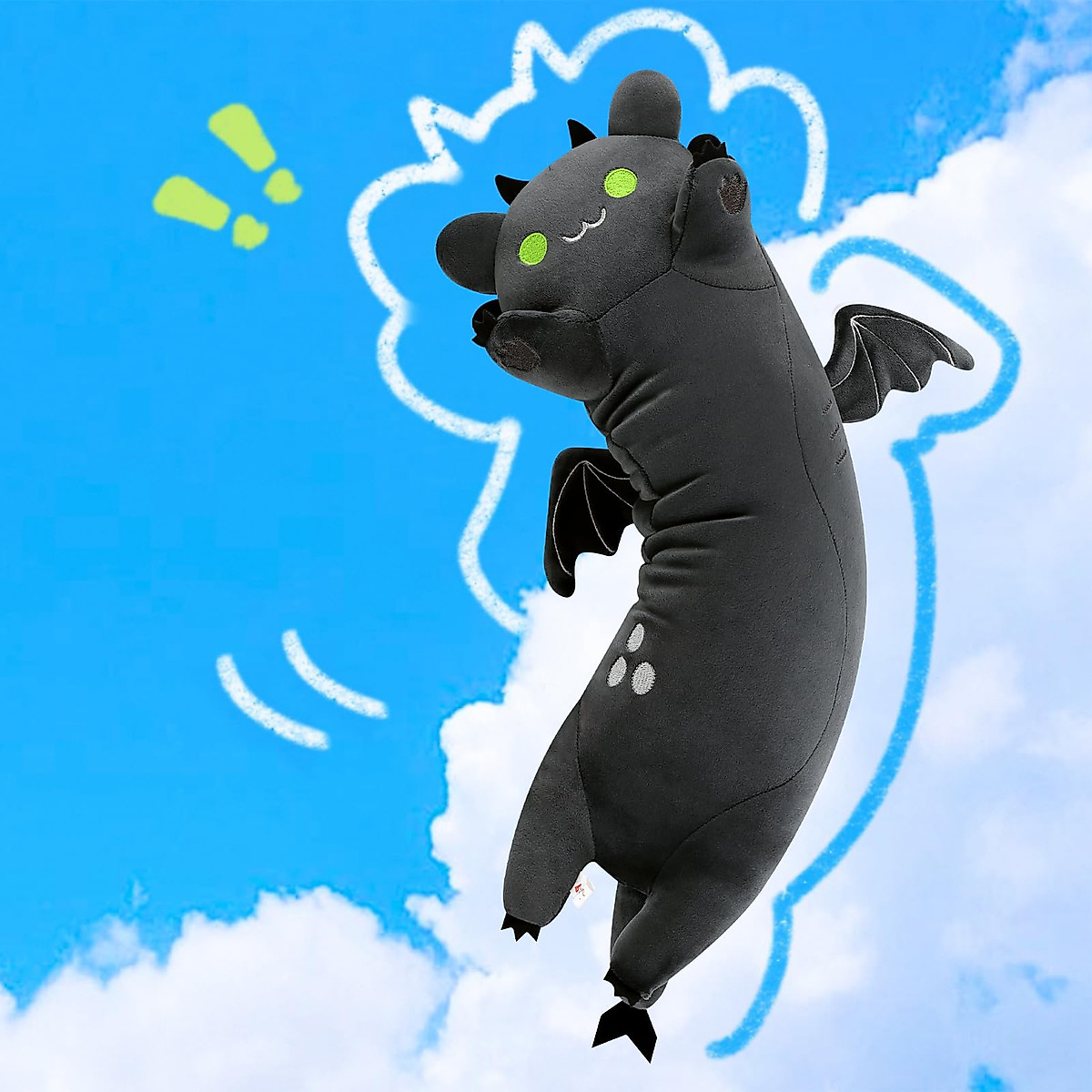 PEACH CAT Long Dragon Cat Plush Pillow Cute Dragon Cat Stuffed Animal for Boys and Girls Black 19.6"