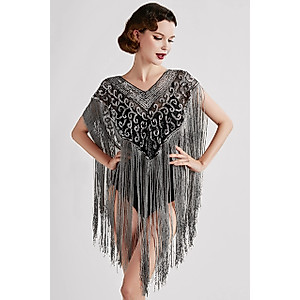 BABEYOND 1920s Shawl Wraps Long Fringed Evening Cape Sequin Beaded Party Shawl