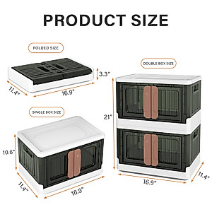 Stackable Storage Bins With Lids,8.2 Gal Collapsible Storage Bins with Doors,2 Packs Foldable Storage Organizer Box with Wheels for Home,Office,Bedroom,Living Room,Dorm Room Essentials(White&Green)