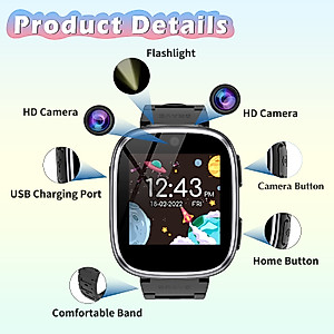 Kids Smart Watch Girls Boys - Smart Watch for Kids Game Watch Gifts for 4-12 Years Old with 15 Games Camera Alarm Video Music Player Pedometer Flashlight Birthday Gift Toys for Boys Girls (Black)