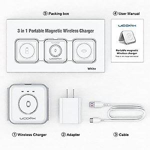 UCOMX Nano 3 in 1 Wireless Charger,Magnetic Foldable 3 in 1 Charging Station,Fast Wireless Charging Pad,Compatible for iPhone 14/Pro/Max/Plus/13/12 Series,AirPods 3/2/Pro,iWatch(Adapter Included)