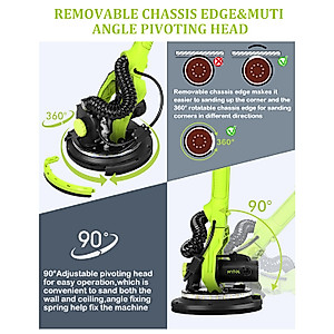 Drywall Sander, MYTOL 7.2A Electric Wall Sander with Vacuum Dust Collection, 6 Adjustable Speeds 900-1800RPM, LED Light, Extendable Handle, Foldable Electric Drywall Sanders 12Pcs Sanding discs-H21K3