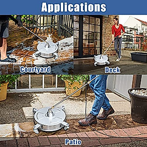 janz 14" Pressure Washer Surface Cleaner with 4 Wheels, Stainless Steel Housing, 1/4" Quick Plug, 2 Extension Wands, 2 Replacement Nozzles and 3 Spray Nozzles, 4000 PSI