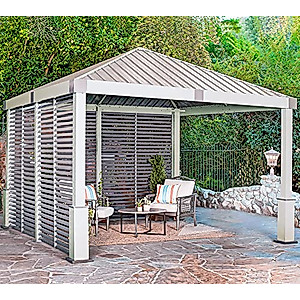 Sojag 12' x 12' Nanda Hardtop Gazebo Outdoor Weather-Resistant Aluminum Frame Shelter with Mosquito Net Champagne