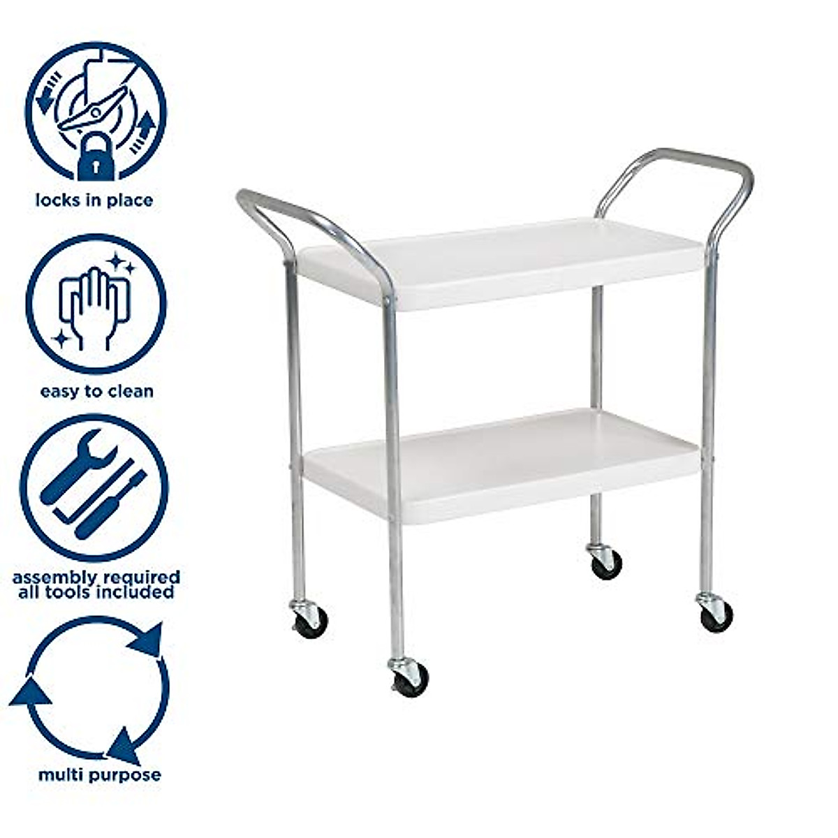 COSCO Stylaire 2 Tier Serving Cart, White & Silver