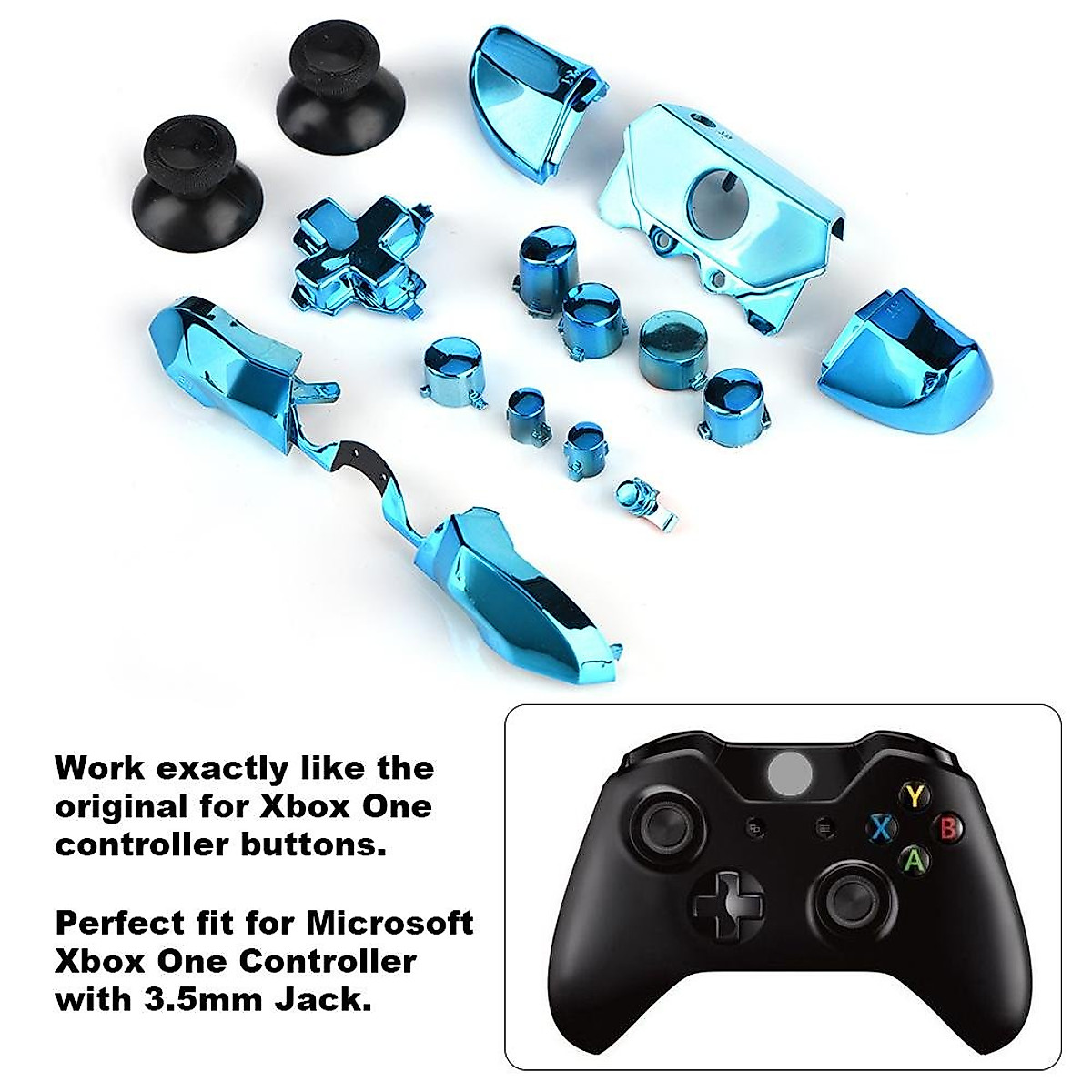 Full Sets for Box One, Mod Replace Part Accessory for Microsoft One Controller 3.5mm Jack (Blue)