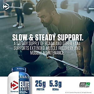Dymatize Elite Casein Protein Powder, Slow Absorbing with Muscle Building Amino Acids, 100% Micellar Casein, 25 g Protein, 5.4 g BCAAs & 2.3 g Leucine, Helps Overnight Recovery, Cinnamon Bun, 64 Oz