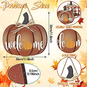 Tradder Fall Welcome Sign Thanksgiving Fall Pumpkin Sign with Bow Fall Wall Hanging Sign Rustic Wood Door Sign Double Sided Printing Pumpkin Farmhouse Door Hanger for Home Decoration (Rustic Style)