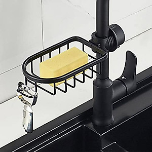 DBlosp Sponge Holder Faucet Kitchen Sink Organizer,Sink Sponge Holder,Aluminium Detachable Storage Rack for Kitchen Sinks and Bathroom Organization(Black)