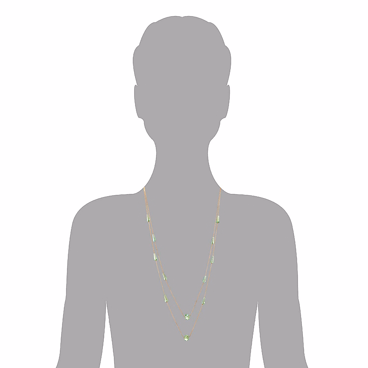 COOLSTEELANDBEYOND Gold Statement Necklace Two-Strand Long Chains with light Green Cone Crystal Beads Charms Pendant