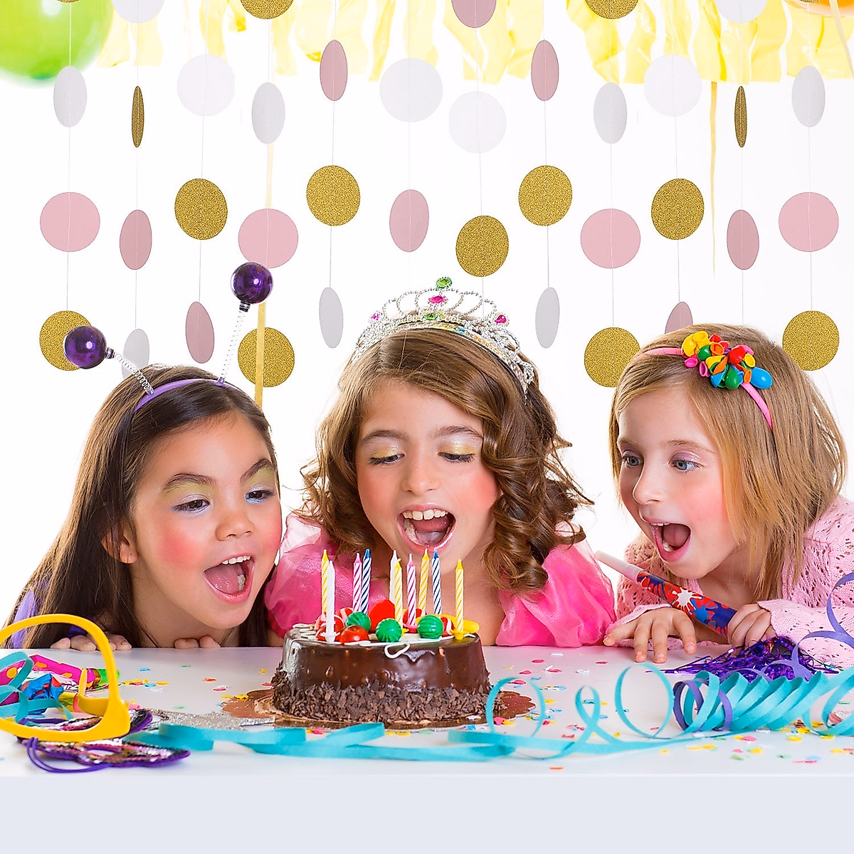 Sopeace 79 Pcs Decoration Kit Pink Gold Tissue Paper Pom Poms Flowers Papers Lanterns Circle Garland Latex Balloons Birthday Wedding Christening Frozen Theme Party Decorations for Adults Boys Girls