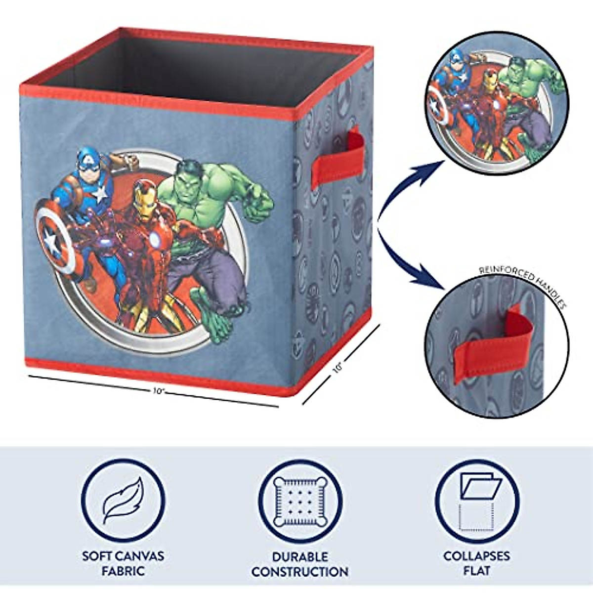 Idea Nuova Marvel Avengers Set of Two Spacious Collpasible Storage Cubes, 10"x10", Avengers / Grey