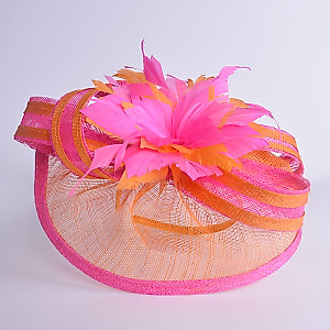 Lawliet Womens Sinamay Feather Fascinator Cocktail Hat Headband Church Wedding A268 (Orange Mix Pink)
