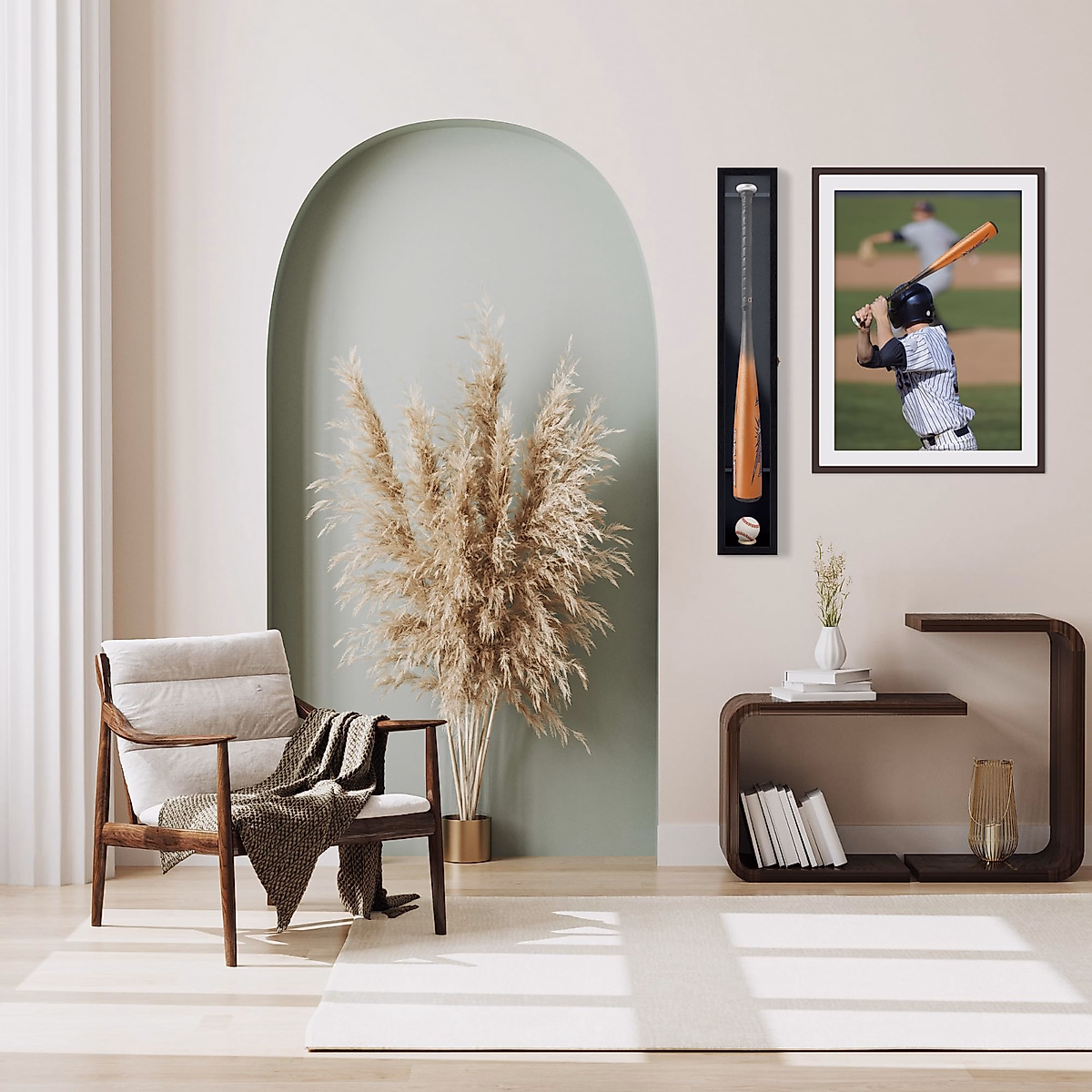 ILOT Baseball Bat Display Case Solid Wood Frame Ball Holder Stand Showcase Display Cabinet with UV Protected Acrylic Wall Mounted Shadow Box Vertical and Horizontal
