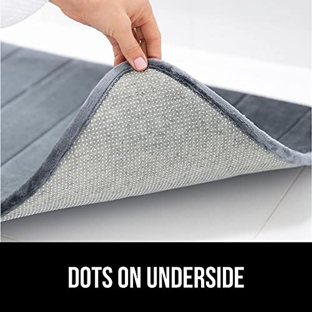 Gorilla Grip Thick Striped Memory Foam Bath Rugs, Soft Absorbent Velvet Bathroom Mats, Dots on Underside, Machine Washable Bathmat, Carpet Rug Room Décor for Shower Floor, 24x17 Mat, Gray