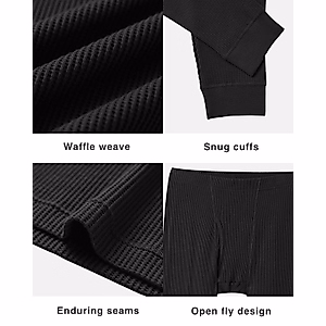 LAPASA Men's Cotton Waffle Thermal Underwear Set Top Long Sleeve Warm Long Johns Base Layer Shirt & Bottom Cold Weather Midweight M60 Medium Black