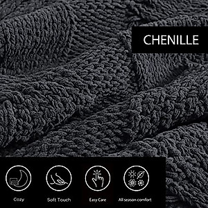 Vera Wang Throw Blanket Ultra Soft Chenille Home Décor, All Season Designer Bedding, 50 x 70, Large Cable Knit Black