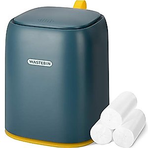 XCX Mini Countertop Trash Can with 3 Rolls of Trash Bags, Waste Can with Press Type Lid, 1.5 L / 0.40 Gal Wastebasket Trash Can Dispenser, Mini Bin for Coffee Table, Bathroom Vanity Top(Navy Blue)