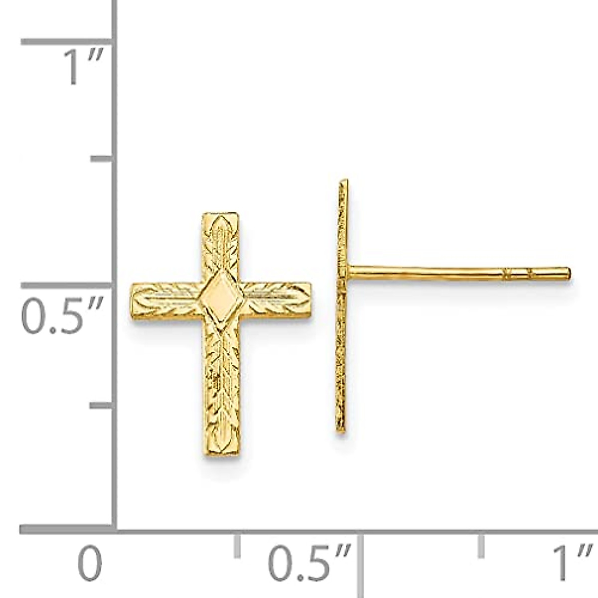 14K Yellow Gold Holy Cross Drop Dangle Christian Religious Earrings