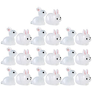 Didiseaon 20pcs Mini Luminous Rabbit Miniature Garden Statue Tiny Easter Bunny Figurines Glow in Dark Resin Fairy Gardens Accessories for Micro Landscape Cake Decoration
