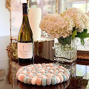 Global Crafts Hand Crafted Felt Ball Wool Trivet Mat from Nepal, 8" Round Pad, Dark Grey