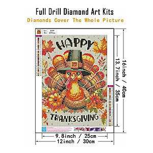 CHWGLFGG Thanksgiving Diamond Art Kits for Adults Beginners, DIY 5D Full Round Drill Diamond Painting Kits Turkey, Paint by Diamonds Dot Gem Art Crystal Flower Easy,Home Wall Decor 12 X 16 Inch