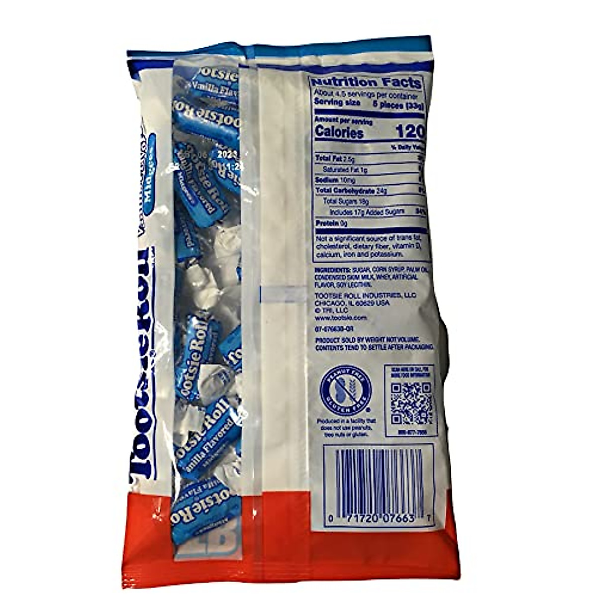Tootsie Roll Midgees (1) 5.13 oz Bag Tootsie Roll Vanilla Flavored Midgees - Peanut Free and Gluten Free (Approximately 22 Pieces Per Bag)