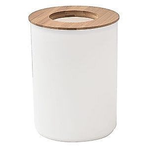 EVIDECO French Home Goods White Bathroom Trash Can Padang Bamboo Top 1.3 Gal - Stylish and Sustainable 5L Waste Solution