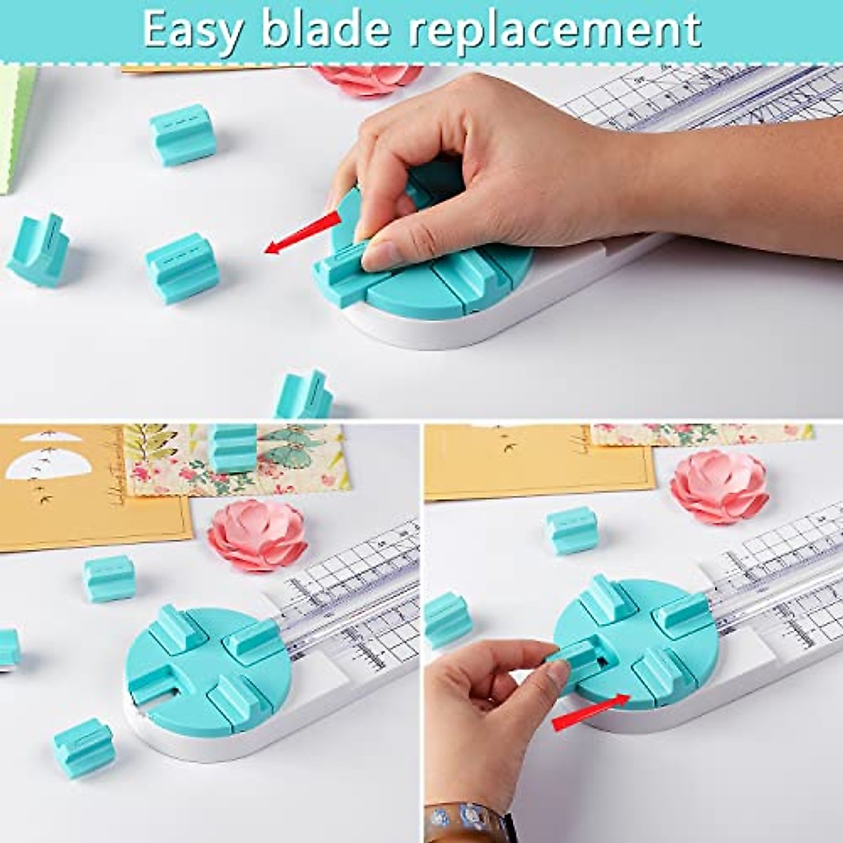 Ecraft Paper Trimmer Replacement Blades Use for 4 Style Multi-Function Scrapbooking Tool with Dial Blades of Wave Paper Cutter Blade Refills Mint Green (4 Pack）