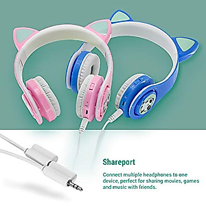 Girls Wireless Headphones, LED Flashing Lights, Music Sharing Function, Stereo Sound, SD Card Slot and Build-in Mic Wireless/Wired Children Bluetooth Headphones for Girls (Pink)