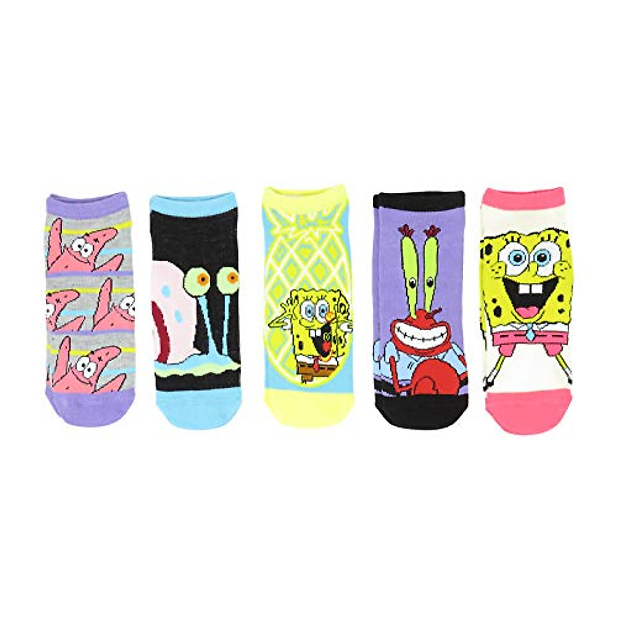 Hyp Spongebob Squarepants and Patrick Bright Colors Juniors/Womens 5 Pack Ankle Socks Size 4-10