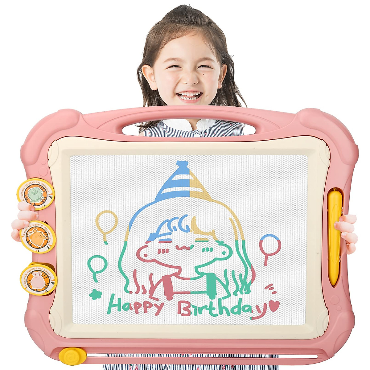 LZZAPJ Magnetic Drawing Board, Large Color Etch A Magnet Sketch Doodle for Toddlers, Learning Painting Writing Pad, Best Birthday Easter Gifts Toy for Kids Boys or Girls 3 4 5 6 7 Years Old (Pink)