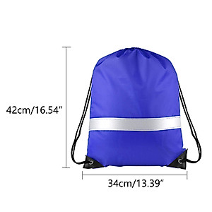 KUUQA 12 Pack Drawstring Backpack Bag with Reflective Strip, String Backpack Cinch Sack Bag for Yoga Sport Gym Traveling (Blue)