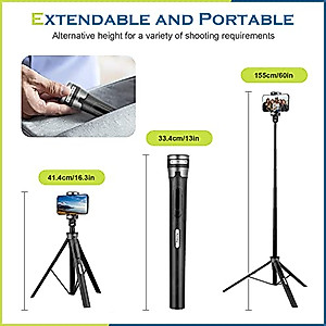 Aureday 60" Phone Tripod Stand, All in One Selfie Stick Tripod for iPhone and Android Cell Phone, Portable iPhone Tripod Stand with Remote for Video Recording/Selfie/Vlogging/Live Streaming