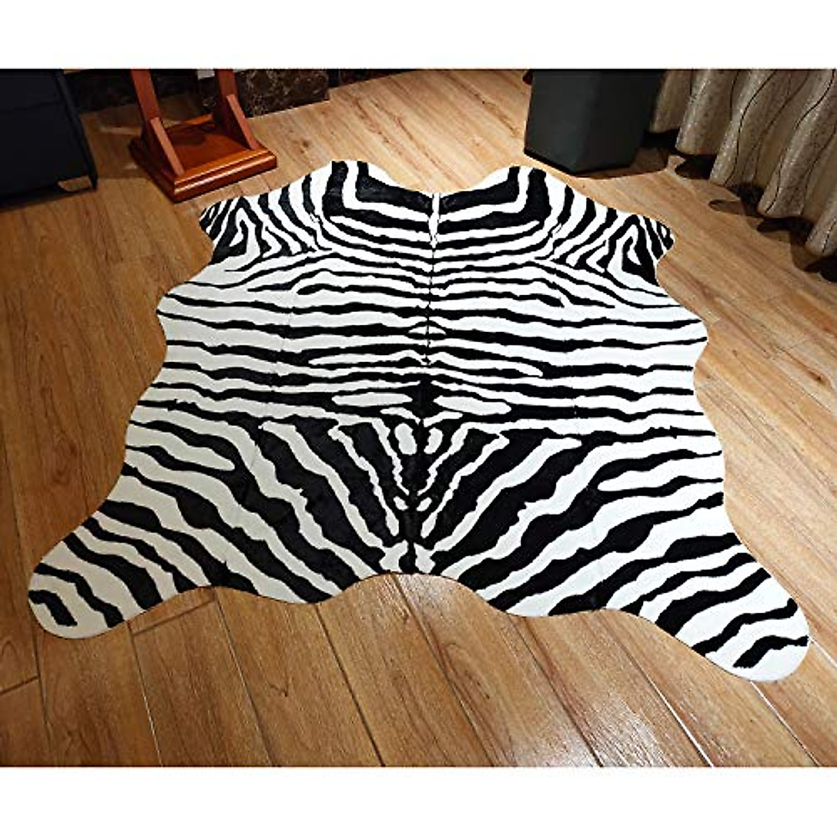 JACCAWS Faux Fur Zebra Hide Rug,4.6 x 5.2 Feet Zebra Skin Area Rug Non-Slip Zebra Rug for Home. (4.6'x5.2', Zebra)
