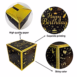 UNIIDECO Birthday Letter Boxes for Party, Black and Gold Birthday Decorations with Number and Letters for 1st 2nd 16th 21th 30th 40th 50th 60th 70th 80th 90th 100th Birthday Decor