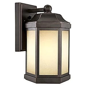 Design House 514992-LED Oil Rubbed Bronze LED Bennett Traditional Wall Mount 1-Light Indoor/Outdoor Dimmable with Amber Glass for Porch Entryway Patio Garage