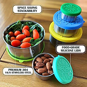 WEST BROS Stainless Steel Food Containers with Lids Set - Metal Snack Container for Kids Adults - Leakproof Bento Box Storage Lunch Box with Silicone Lids