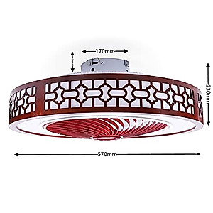 22-Inch Ceiling Fan LED Ceiling Lamp Solid Wood Dimmable 64W with Remote Control 3 Wind Speeds Dimmable 3 Bedroom Colors Ceiling Fan for Tool Room Store Room and Garage