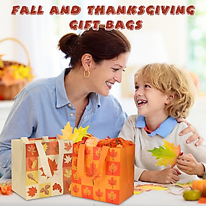 Sanwuta 48 Pcs Fall Non Woven Tote Bags Thanksgiving Party Bags with Handles Waterproof Autumn Treat Favor Bag Pumpkin Goodie Bag Gift Candy Bags Thanksgiving Party Favor Supplies (Simple Style)