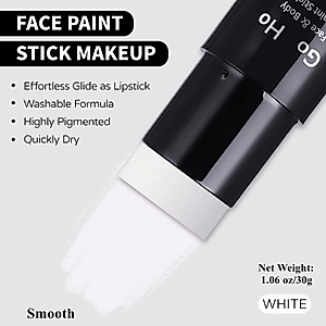 Go Ho White Face Paint,Easily Washable Formula Face Paint Stick,Non-toxic Full-coverage Cream to Powder White Face Body Paint for Halloween Cosplay Zombie Skeleton Clown Goth Makeup