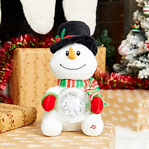 Cuddle Barn - Snowglobe Stormy | Animated Christmas Snowman with LED Light Stuffed Animal Plush Toy, Bops Around to Frosty The Snowman, 12 Inches