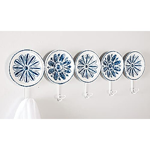 Deco 79 Contemporary Metal Floral Wall Hook, 2"W x 11"H, Blue, White